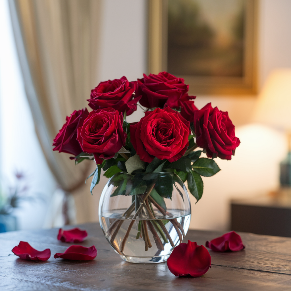 7 Red Roses in a Glass Vase