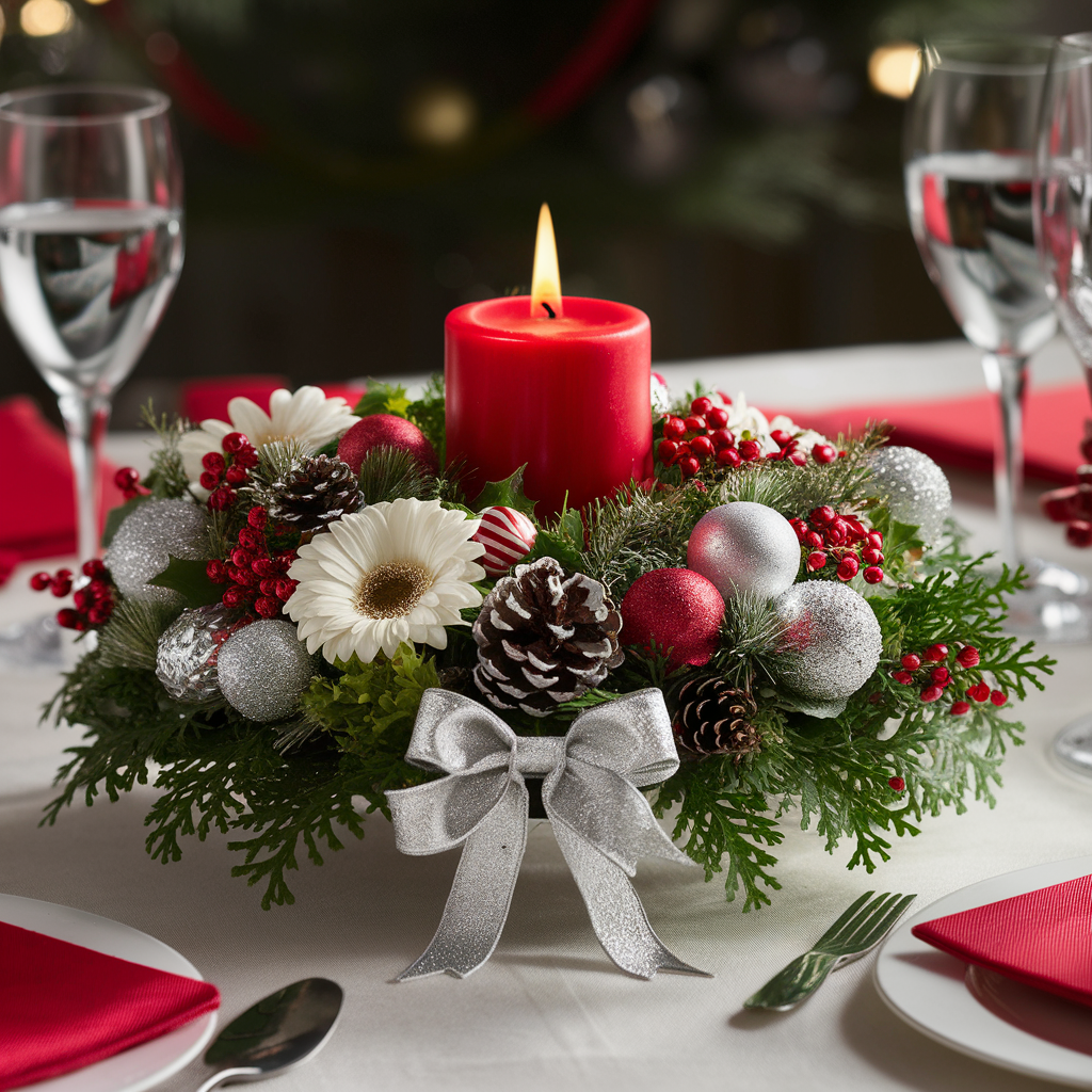 Silver & Red Christmas Delight Centerpiece