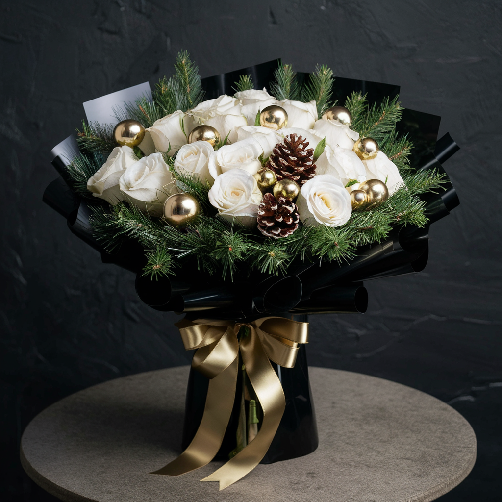 Elegant White Rose Christmas Bouquet